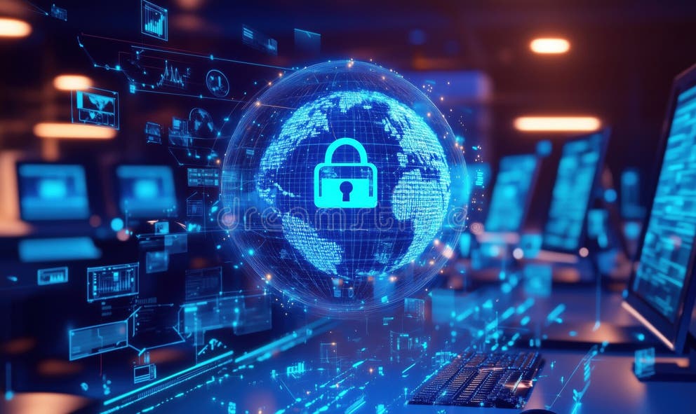Global Cybersecurity Concept with Digital Lock and Data Protection ...
