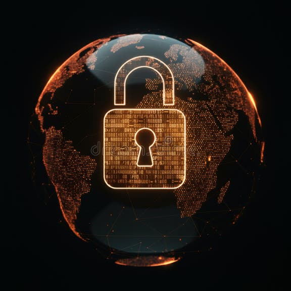 Global Cybersecurity and Data Protection Concept, Glowing Digital Lock ...