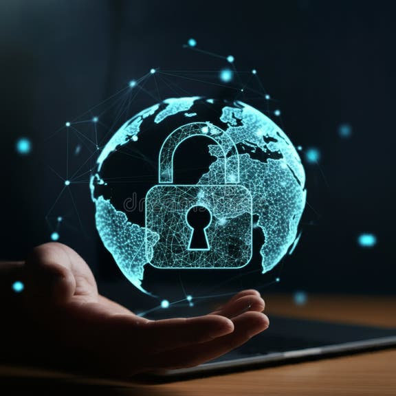 Global Cybersecurity and Data Protection Concept, Glowing Digital Lock ...