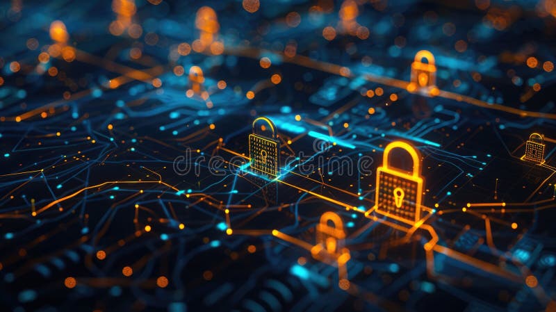 Global Cybersecurity Map with Glowing Locks and Network Lines on a Dark ...