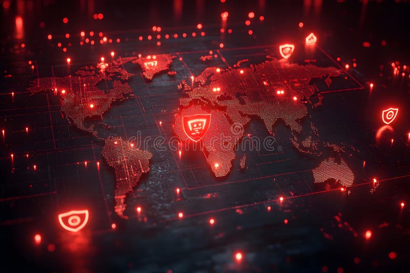 Global Cybersecurity Network with Digital Shield Icons for Data ...
