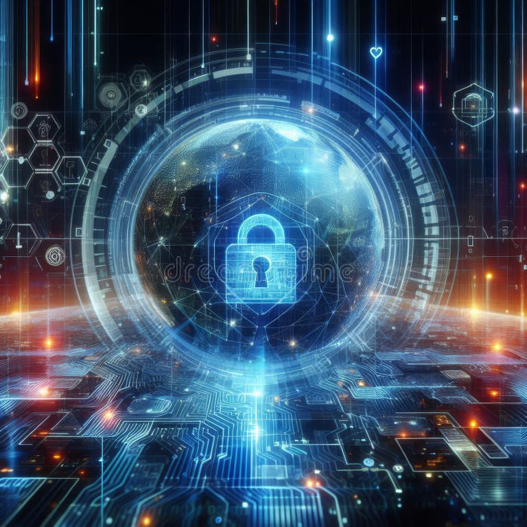 Global Cybersecurity Visualization with Digital Lock and Globe Stock ...