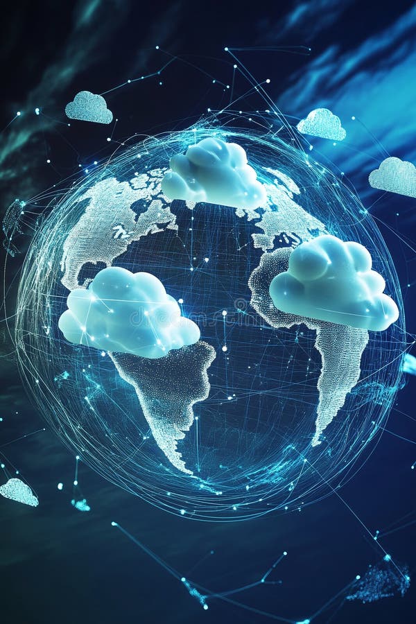 A Global 3D Map Showing Cloud Computing Locations and Data Lines. Stock ...