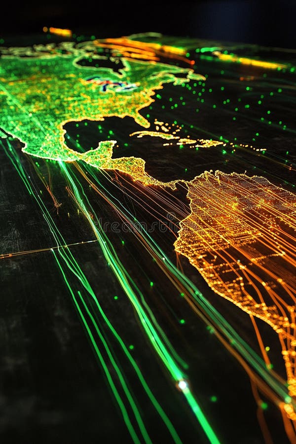 A Global 3D Map Showing Cloud Computing Locations and Data Lines. Stock ...