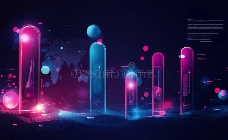 Global Data Analysis: 3D Bar Graph with World Map on Tech Background Stock Illustration ...