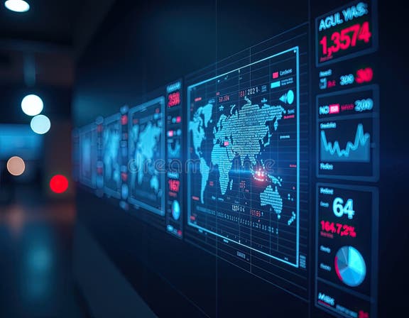 Global Data Analysis Futuristic Digital World Map Interface on Screen ...