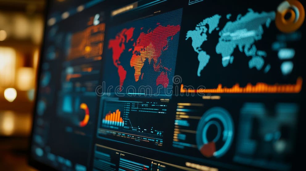 Global Data Analysis on Monitor Screen Showing Statistics and Maps Stock Image - Image of ...