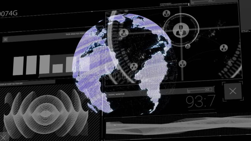 Global Data Analysis and Signal Monitoring Animation Over Digital Interface Stock Footage ...