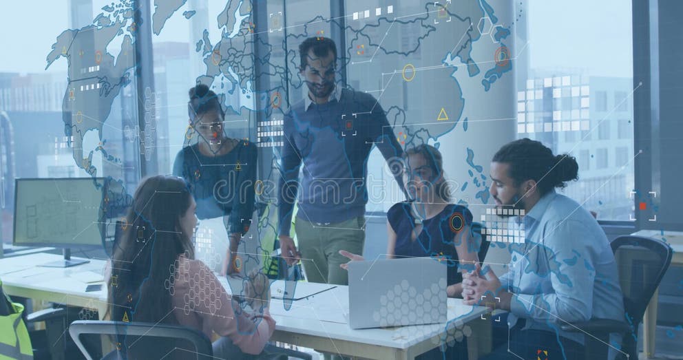 Global Data Analytics Image Over Diverse Business Team Collaborating in ...