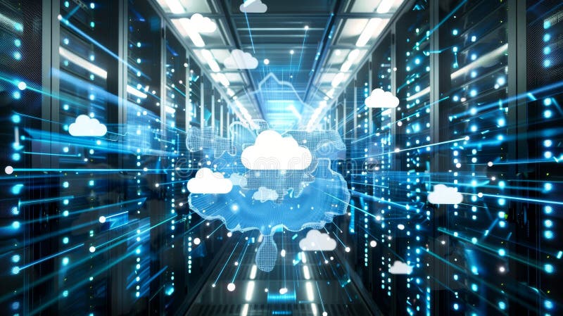 Global Data Center with Wireframe and Cloud Computing Technology Big ...