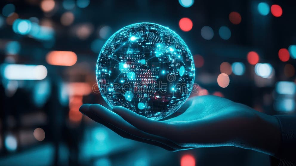 Global Data Connection: a Hand Holding a Futuristic Data Globe for ...