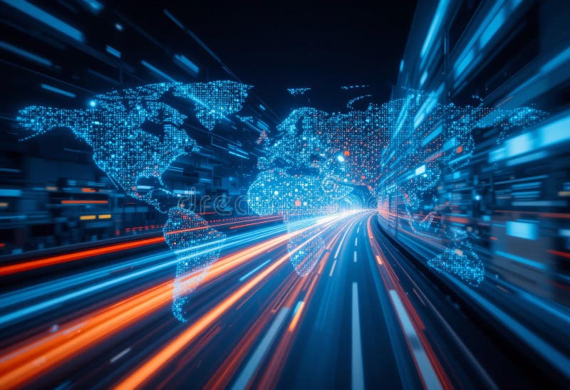 Global Data Connectivity with Digital World Map and Speed Lines. Stock ...