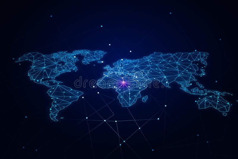 Global Data Exchange Concept with Bright Glowing Dots Connected by ...