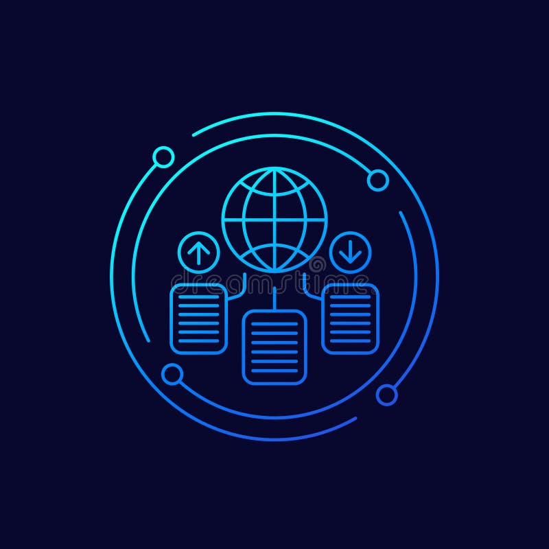 Global Data Exchange Line Icon with Documents Stock Vector ...