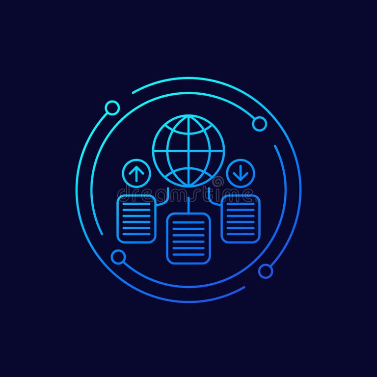 Global Data Exchange Line Icon with Documents Stock Vector ...