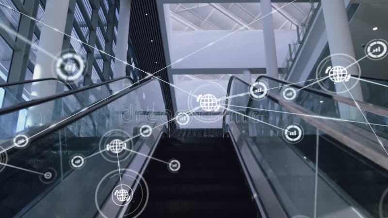 Global Data Network Being Visualized Over Ascending Escalators in ...