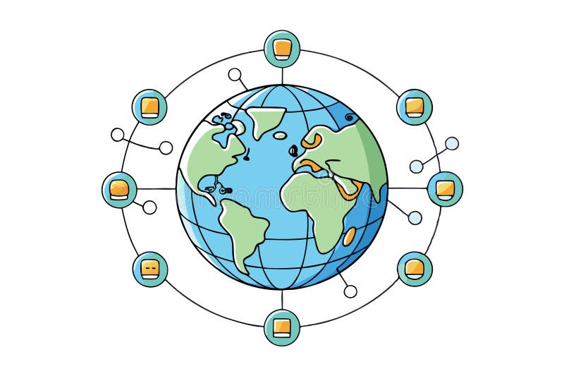 Global Data Network Illustration Showing Interconnected Nodes Around a ...