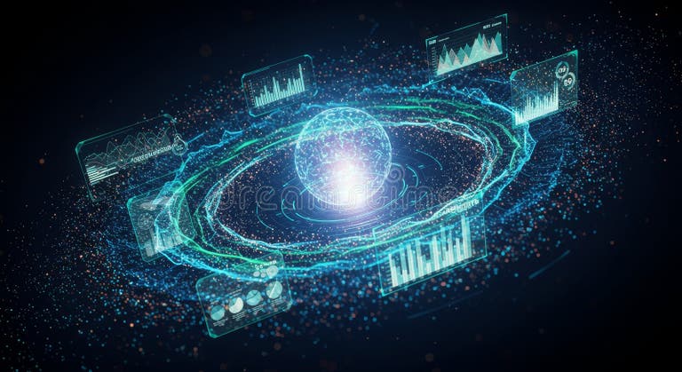 Global Data Network Visualization Abstract Visualization of a Global Data Network with Glowing ...