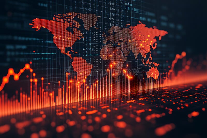 Global Data Network World Map with Dynamic Financial Charts and Digital ...