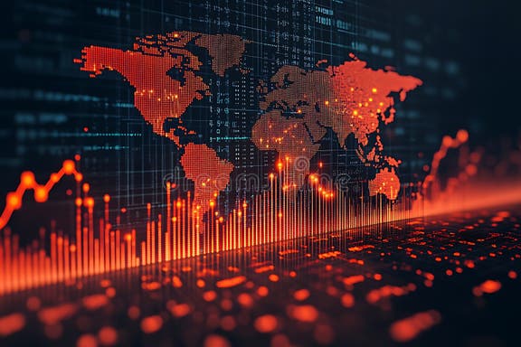 Global Data Network World Map with Dynamic Financial Charts and Digital ...