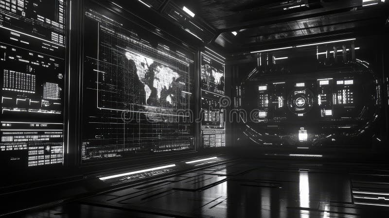 Global Data Processing in Futuristic Control Room Stock Image - Image of engineering, server ...