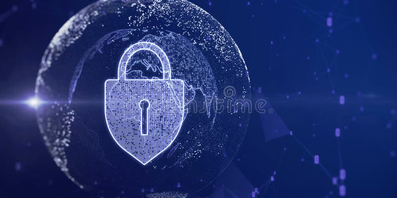 Global Data Protection Concept with Digital Pad Lock and Blue Glowing ...
