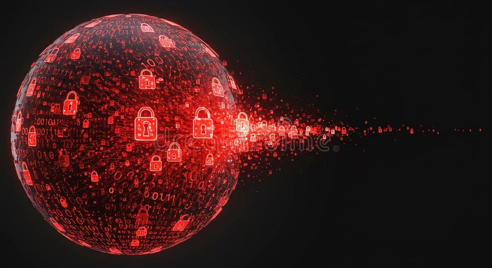 Global Data Security Concept with Locks and Binary Code in Red Stock Illustration - Illustration ...