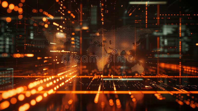 Global Data Streams on a Digital World Map Stock Illustration ...