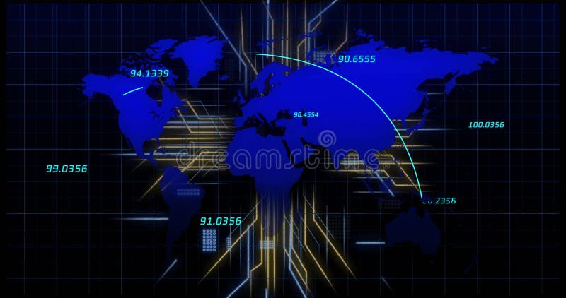 Global Data Transfer Animation Over World Map with Numerical ...