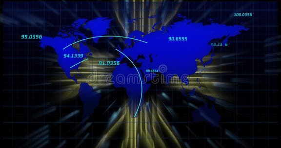 Global Data Transfer Image Over World Map with Numerical Coordinates ...