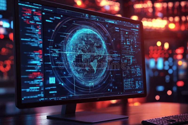 Global Data Visualization Displayed on a Modern Computer Monitor in a ...