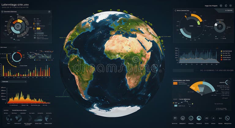 Global Data Visualization Interface Displaying Real-Time Earth Metrics ...