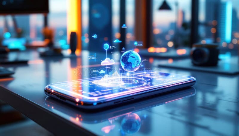 Global Data Visualization on Modern Smartphone Screen Stock ...