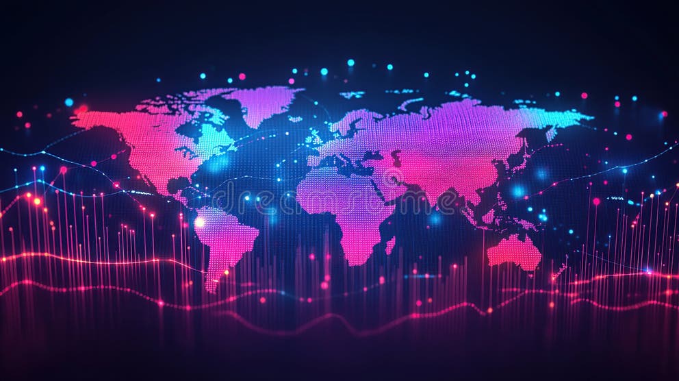 Global Data Visualization with World Map Overlaid by Financial Charts ...