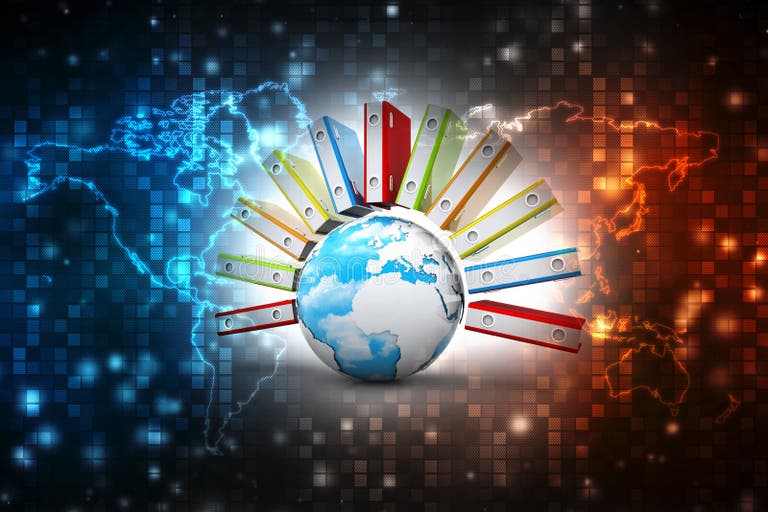 Global Data Storage. Laptop and File Cabinet with Ring Binders. 3d ...