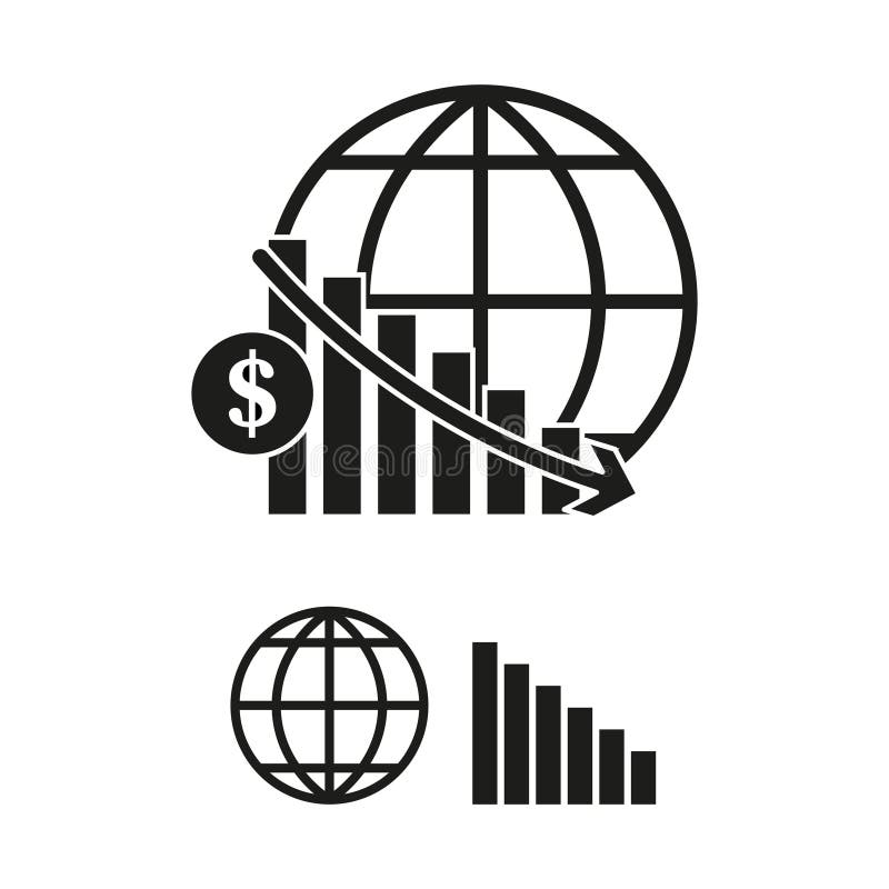 Global Decline Icon. Downward Financial Chart. Dollar and Globe Image ...