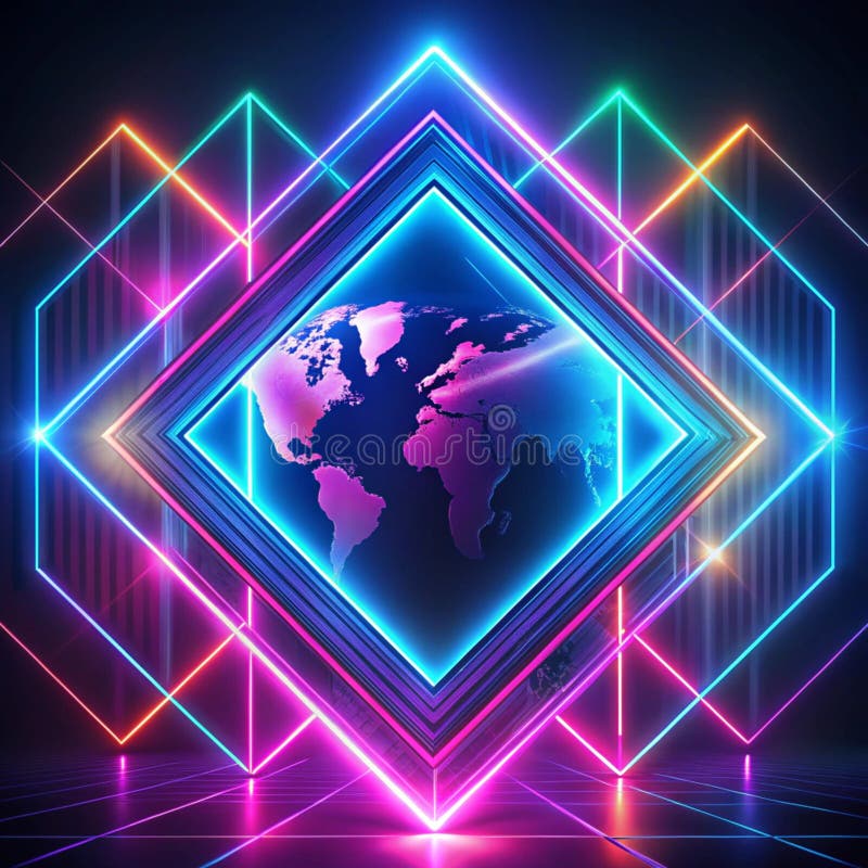 Global Digital Art with Vibrant Neon Framing Stock Image - Image of ...