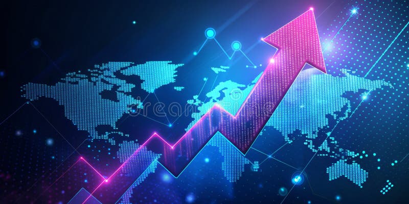 Global Digital Growth Upward Trend Represented by a Pink Arrow ...