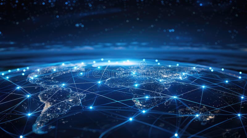 Global Digital Network Connecting the World with Nodes and Connections ...