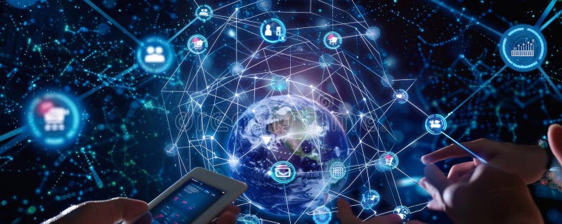 Digital Network Connecting the World with Technology and Data Exchange ...