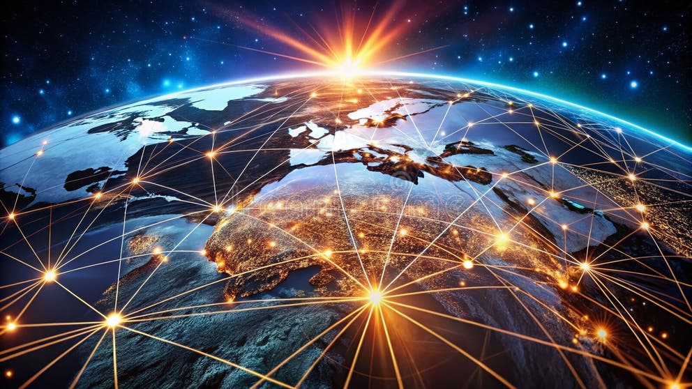 Global Digital Network a 3D Visualization of Interconnected Data Flow ...