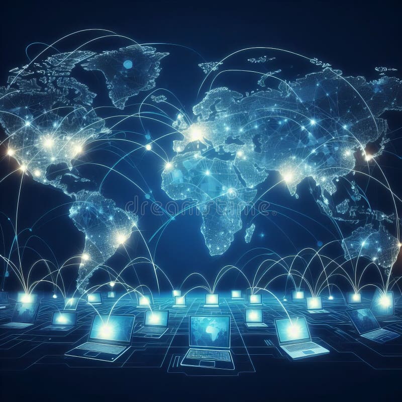Global Digital Network with Laptops and Connections Stock Image - Image ...