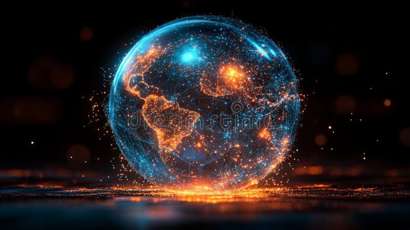 Global Digital Network with Lights Connecting Continents Stock ...