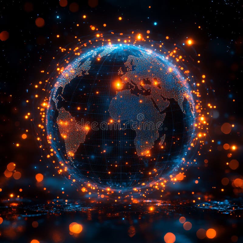 Global Digital Network with Lights Connecting Continents Stock ...