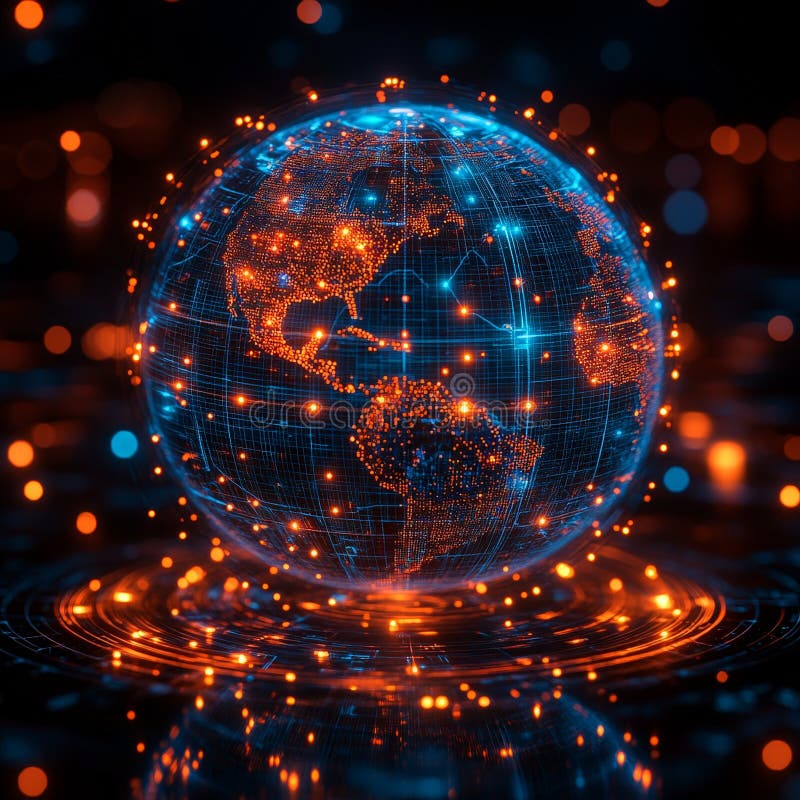 Global Digital Network with Lights Connecting Continents Stock ...