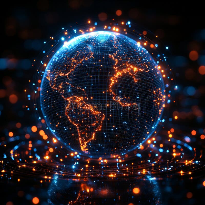Global Digital Network with Lights Connecting Continents Stock ...