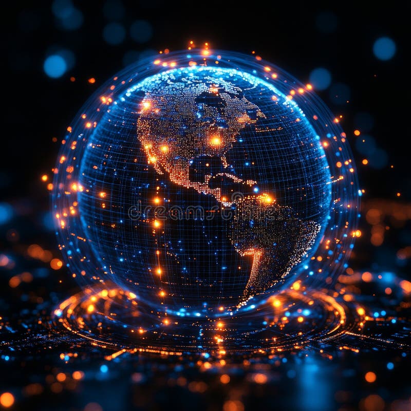 Global Digital Network with Lights Connecting Continents Stock ...