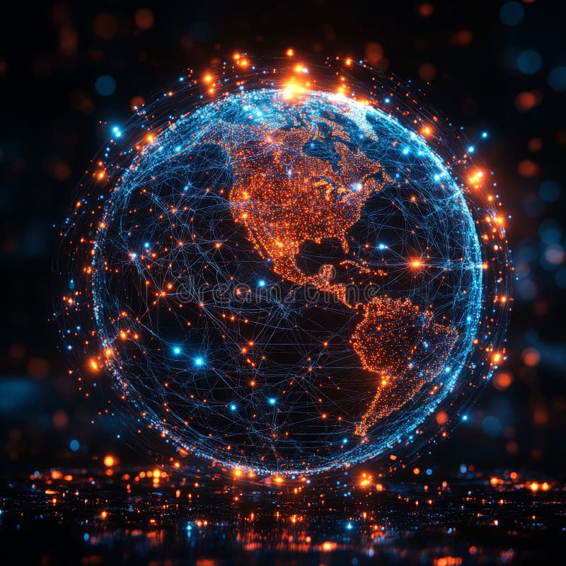 Global Digital Network with Lights Connecting Continents Stock ...