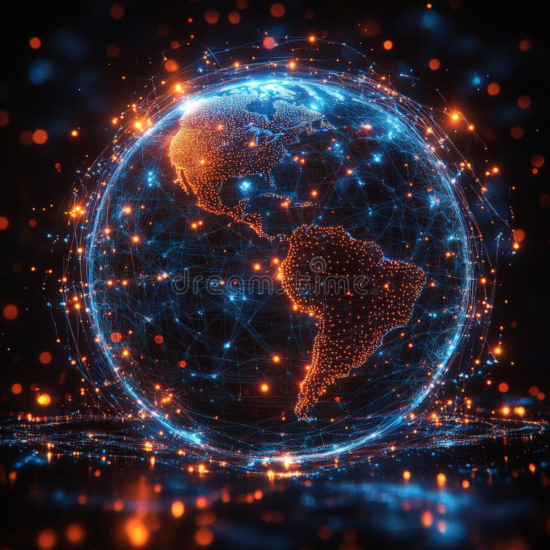 Global Digital Network with Lights Connecting Continents Stock ...