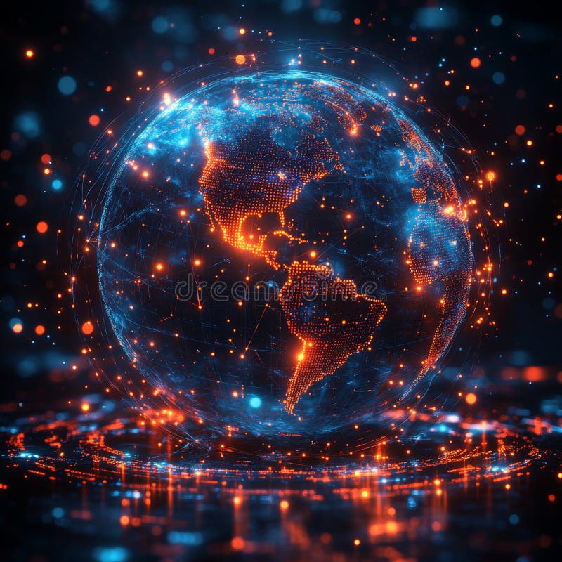 Global Digital Network with Lights Connecting Continents Stock ...